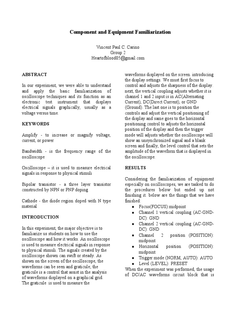 Ece104 Experiment 1 Lab Report | PDF