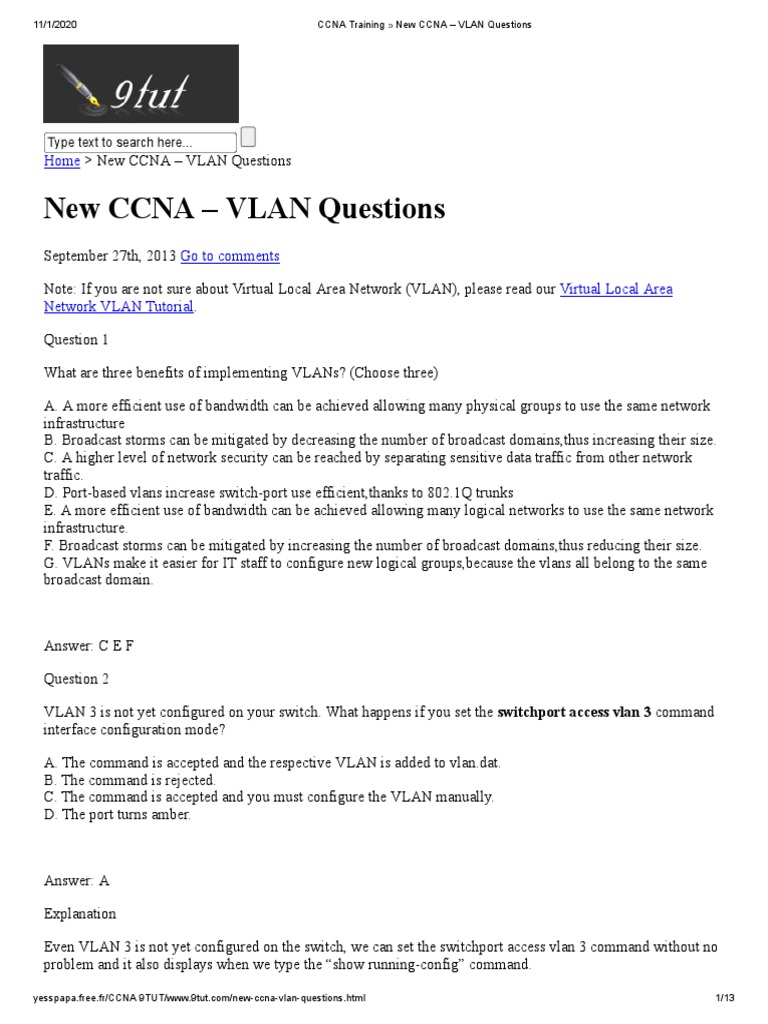CCNA Training New CCNA - VLAN Questions | PDF | Network Switch | Cisco ...