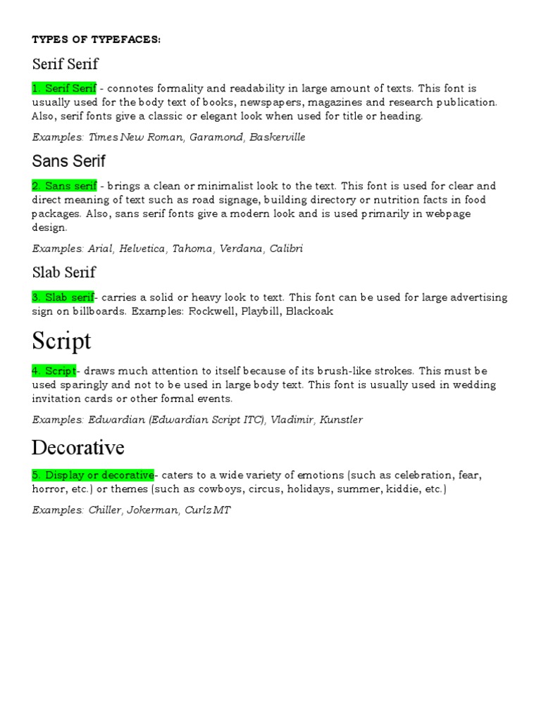 Types of Typefaces | PDF