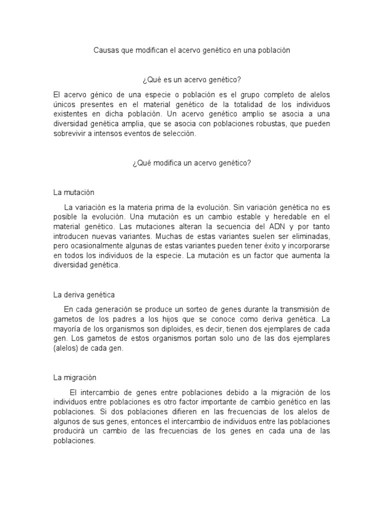 Causas Que Modifican El Acervo Genético en Una Población | PDF ...