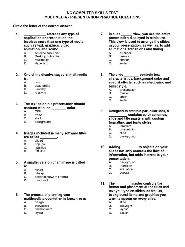 Multimedia Multiple Choice Quiz | PDF | Page Layout | Multimedia
