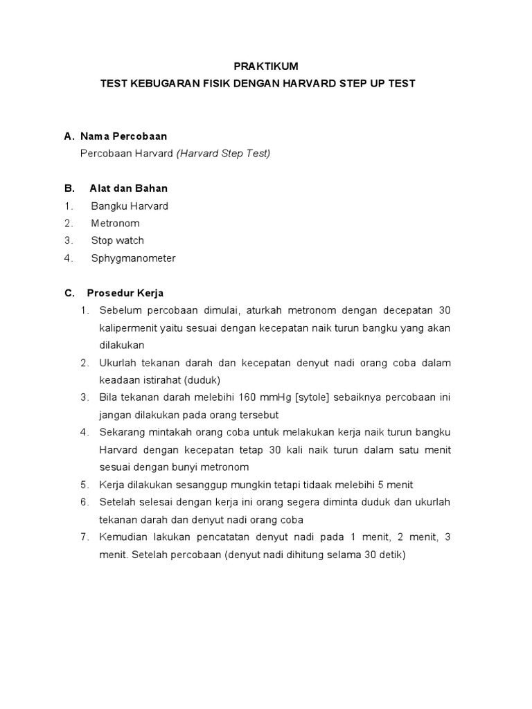 Tes Kebugaran Harvard Step Test | PDF | Kesehatan Holistik