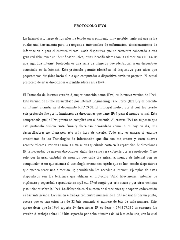 Resumen Protocolo IPV6 | Download grátis PDF | Yo Pv6 | Protocolos de internet