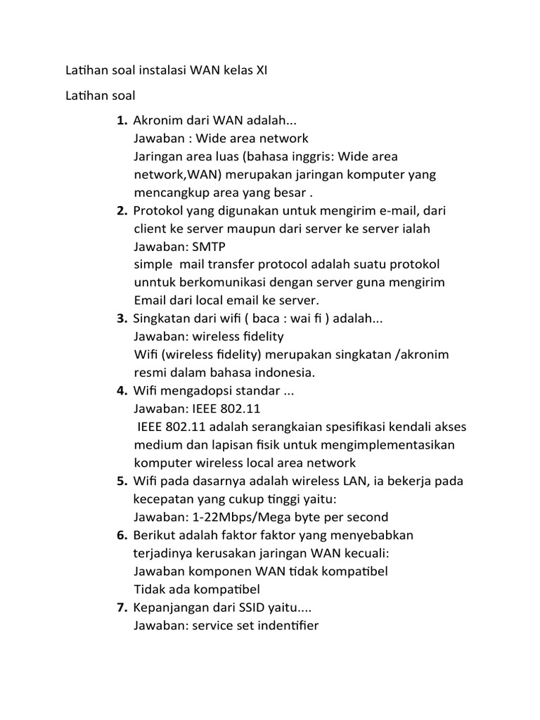 Latihan Soal Instalasi WAN Kelas XI | PDF | Teknologi & Rekayasa | Komputer