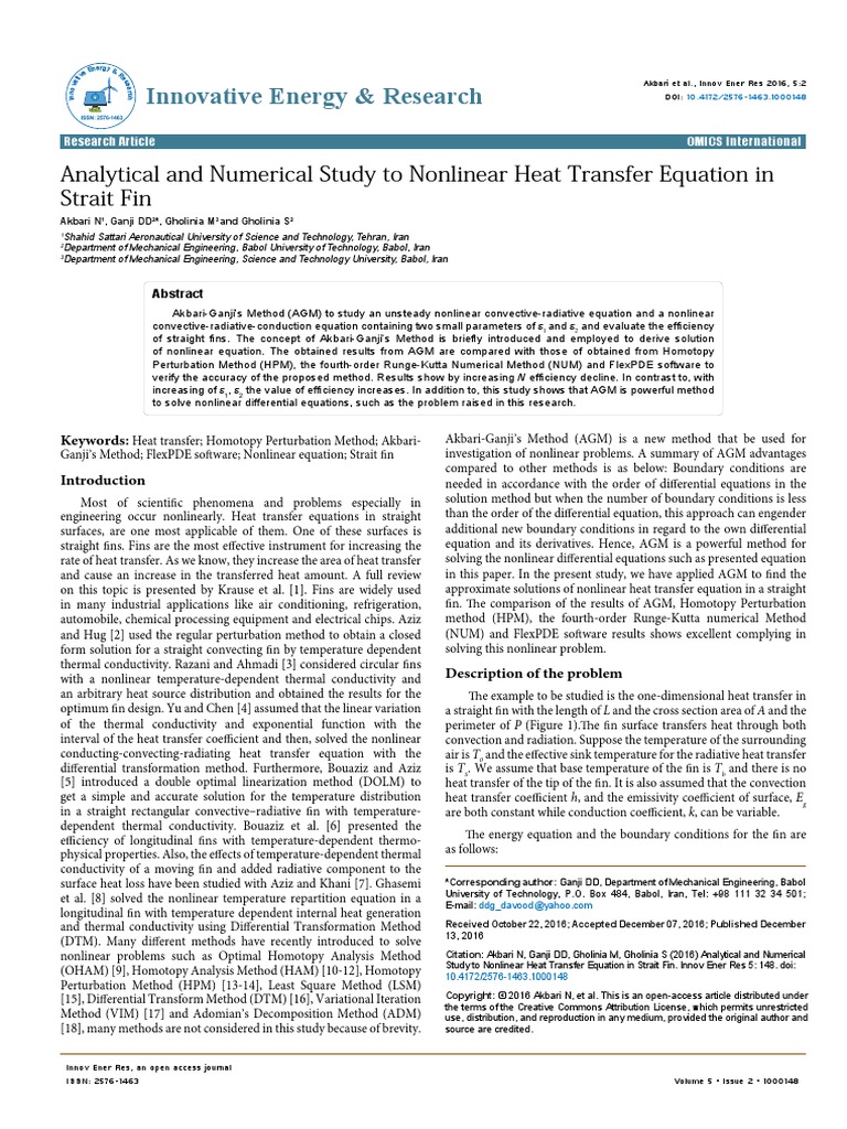 Analytical and Numerical Study To Nonlinear Heat Transfer Equation ...