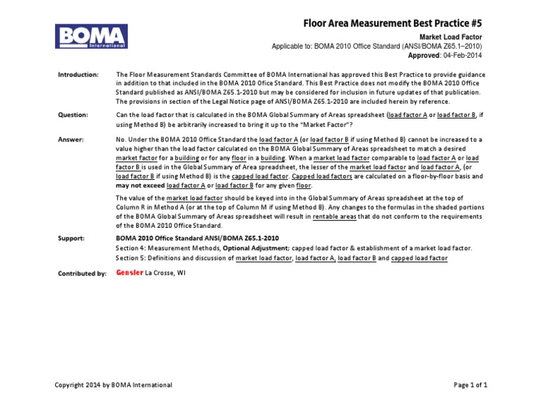Floor Area Measurement Best Practice #5: Applicable To: BOMA 2010 ...