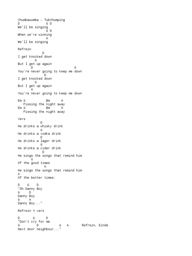 Chumbawamba's Tubthumping Lyrics | PDF | Art | Poetry