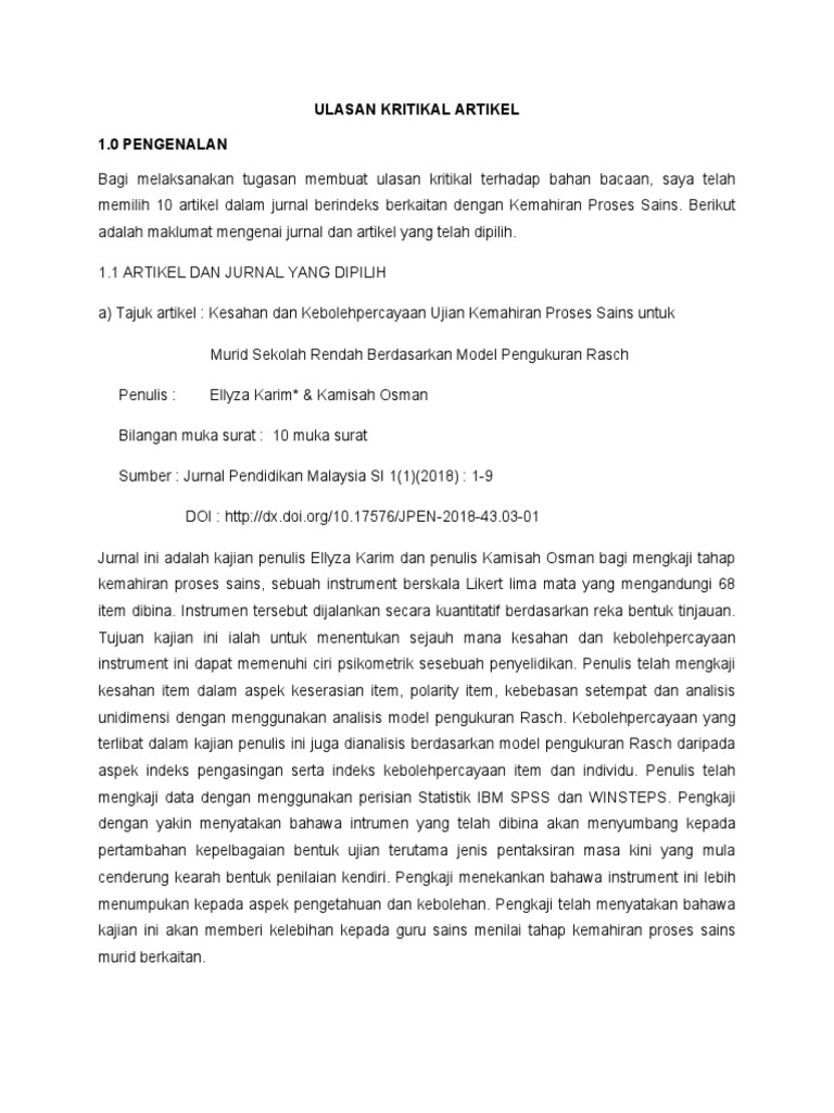 Ulasan Kritikal Artikel | PDF