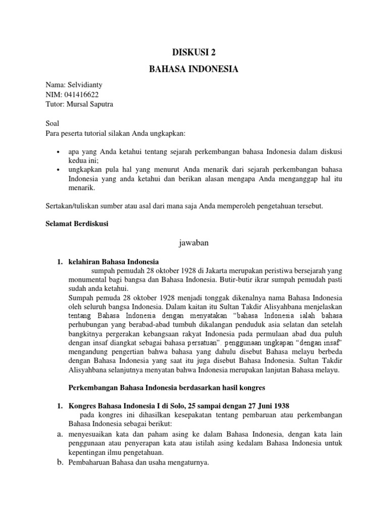 Jawaban Diskusi 2 Bahasa Indonesia | PDF