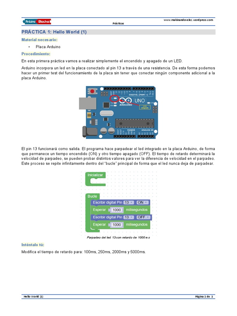 Práctica 1 ArduinoBlocks: Hello World | PDF