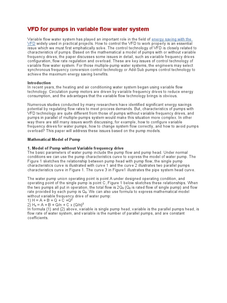 VFD For Pumps in Variable Flow Water System | PDF | Pump | Teaching ...
