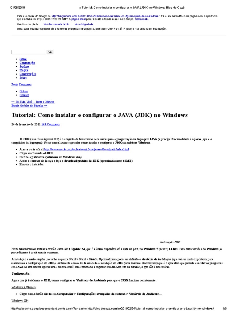 Tutorial - Como Instalar e Configurar o JAVA (JDK) | PDF | Microsoft ...