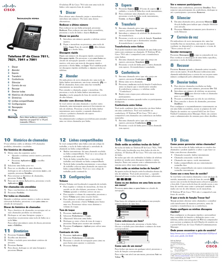 Manual Aparelho CISCO 7821 | PDF | Telefone | Voz sobre IP (VoIP)