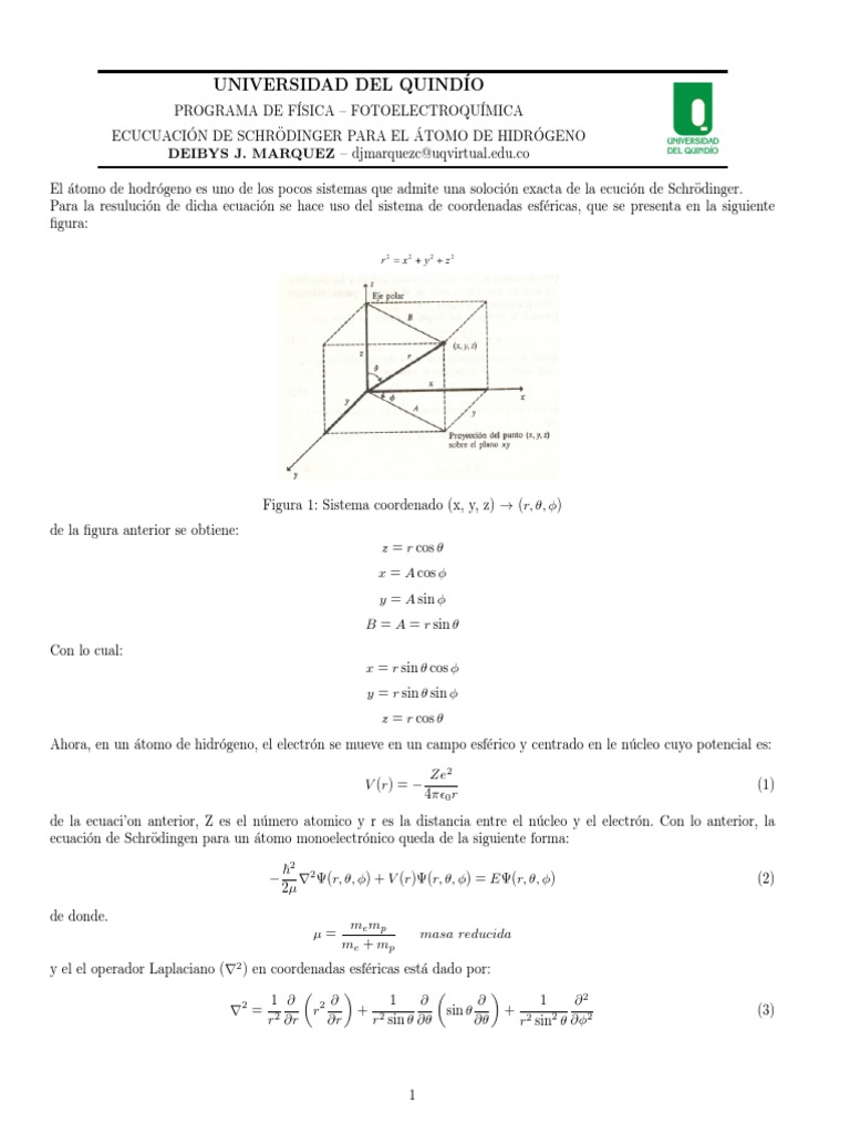 Ecuaci N de SCHR Dinger para El Tomo de Hidr Geno | PDF | Esfera ...