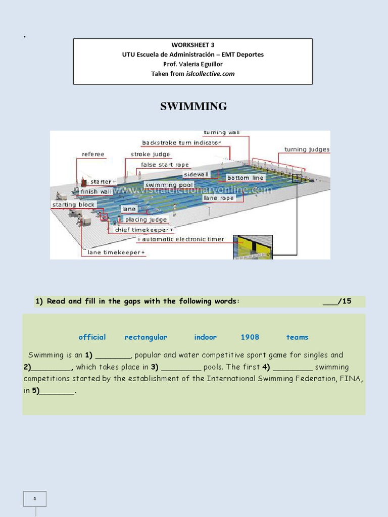 Swimming: Worksheet 3 UTU Escuela de Administración - EMT Deportes | PDF