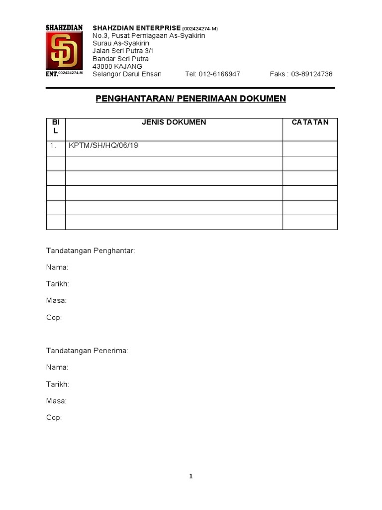Borang Penghantaran Barang | PDF