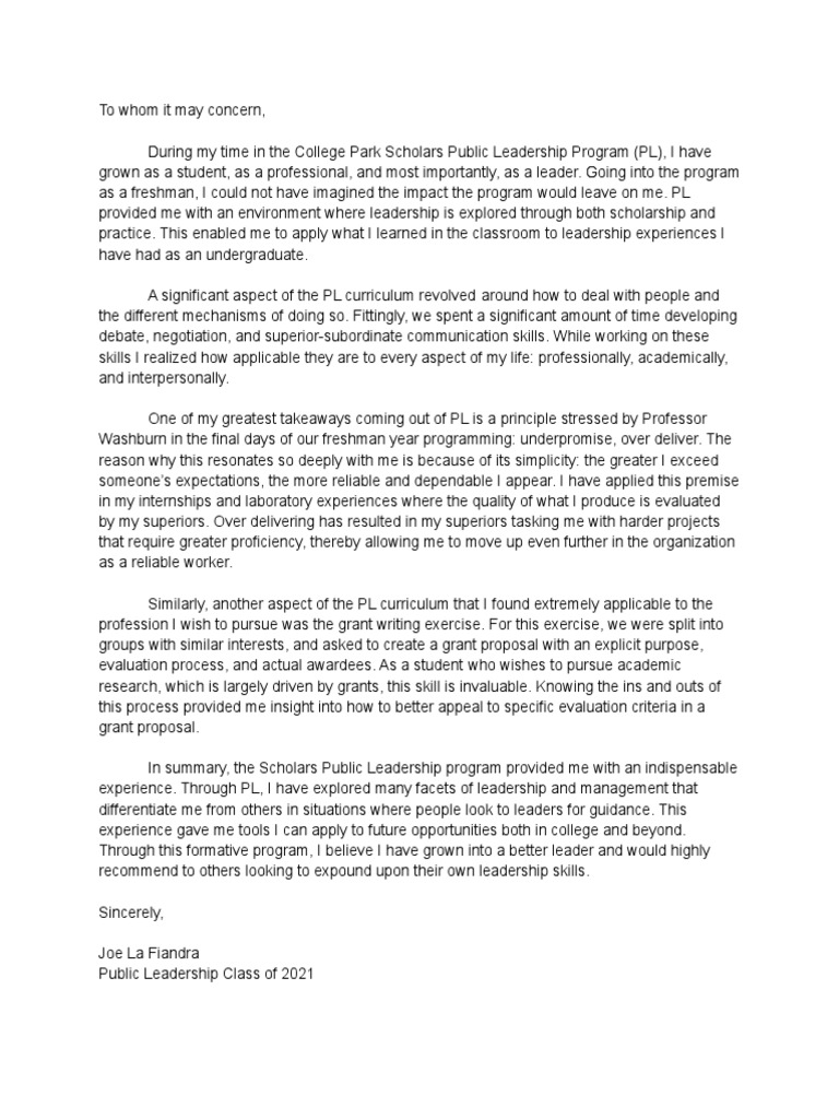 Practicum Cover Letter | PDF | Leadership | Curriculum