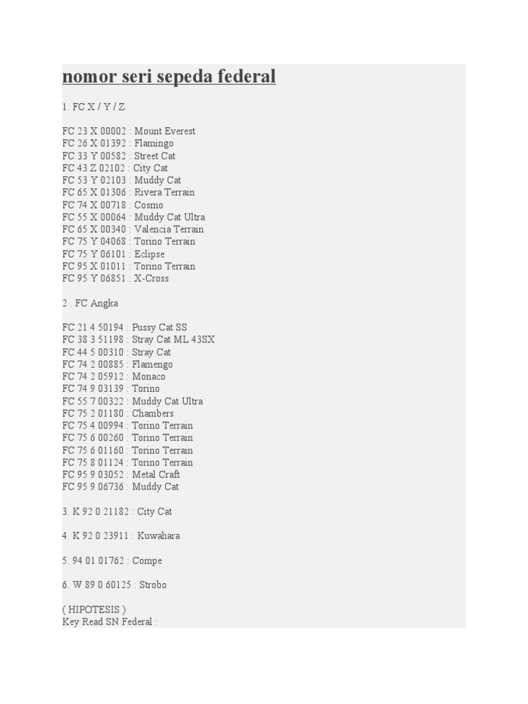 Nomor Seri Sepeda Federal | PDF