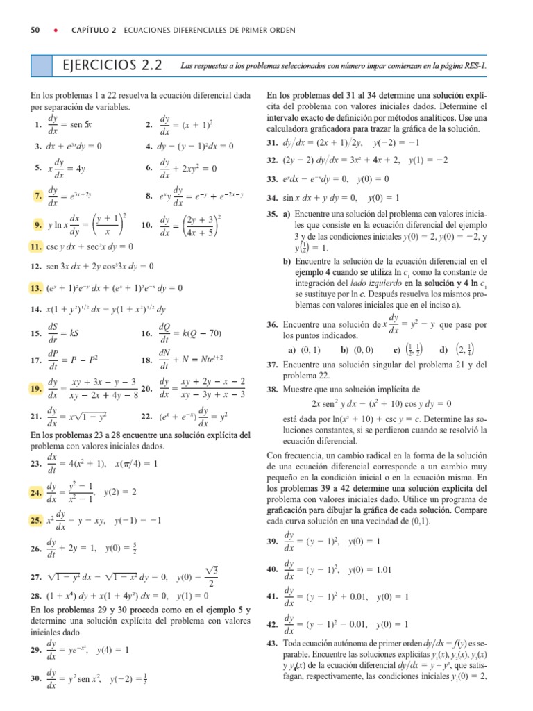 Ejercicios - Variables Separables | PDF | Ecuaciones | Ecuaciones diferenciales