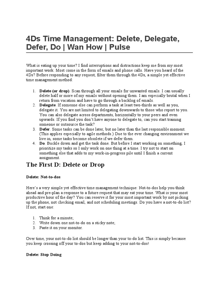 4Ds Time Management: Delete, Delegate, Defer, Do - Wan How - Pulse ...