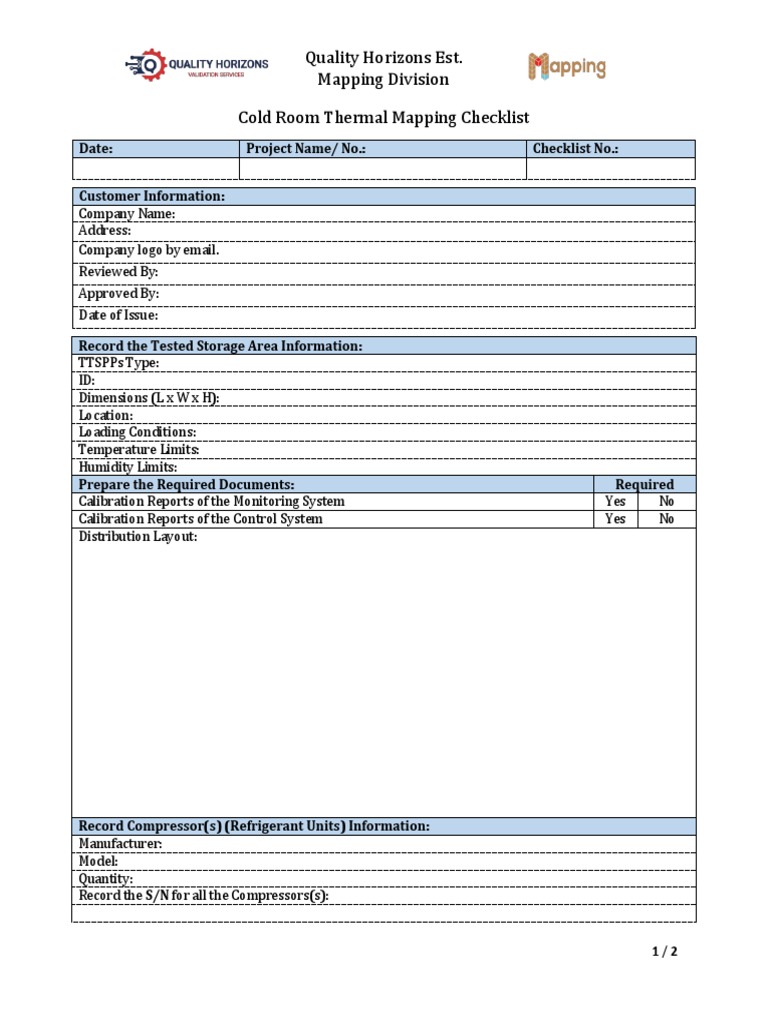 Cold Room Thermal Mapping Checklist: Quality Horizons Est. Mapping ...