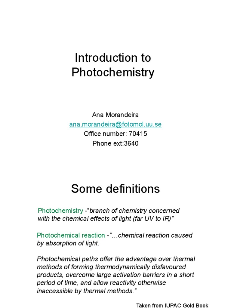 Introduction To Photochemistry: Ana - Morandeira@fotomol - Uu.se | PDF ...