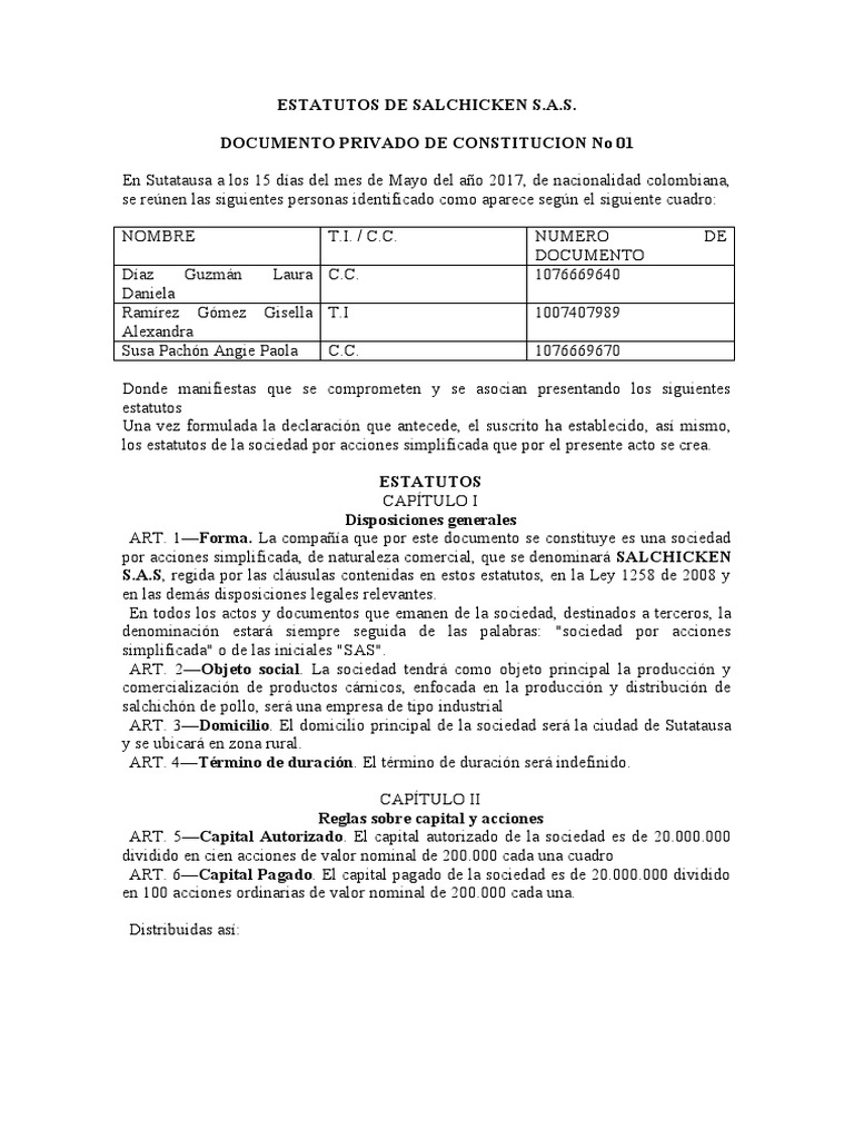 Modelo de Estatutos S.a.s001 | PDF | Compartir (Finanzas) | Sociedad de ...