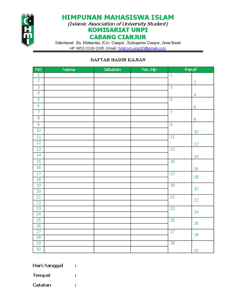Daftar Hadir Kajian | PDF Daftar Hadir Kajian | PDF