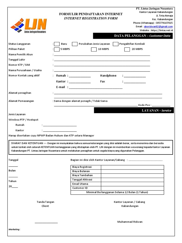 Formulir Pendaftaran Internet | PDF