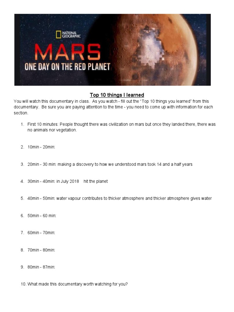 Mars: Insights from a Documentary | PDF