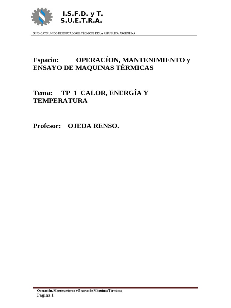 TP 1 Maquinas Térmicas | PDF | Calor | Temperatura