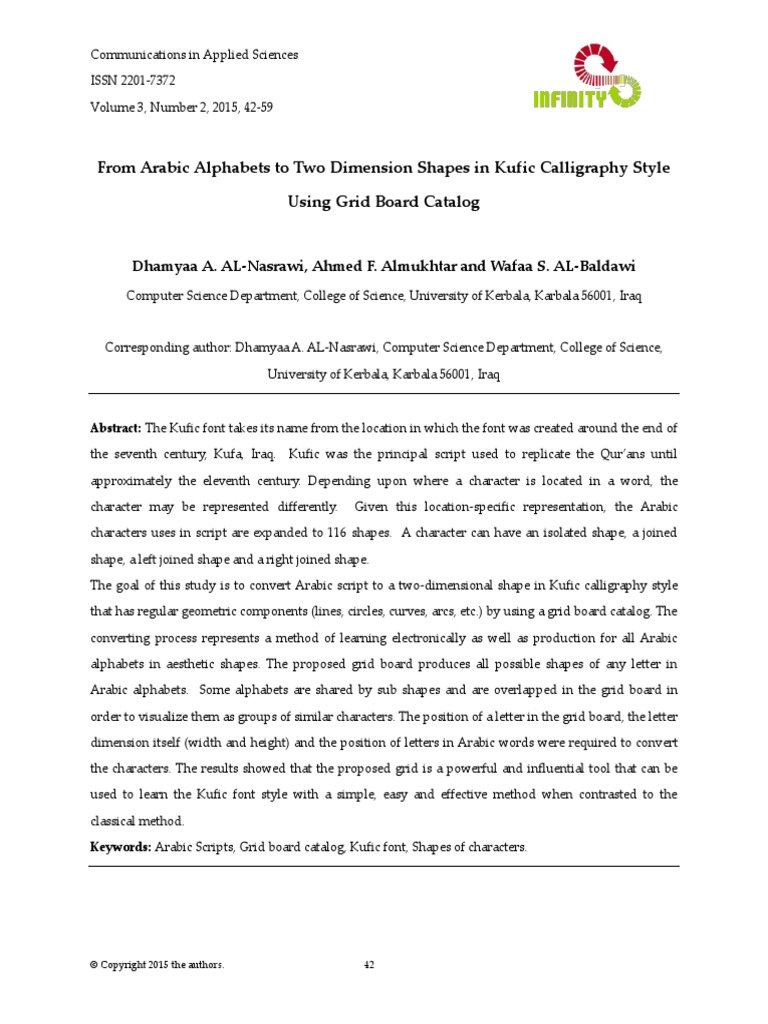 From Arabic Alphabets To Two Dimension Shapes in Kufic Calligraphy Style Using Grid Board ...