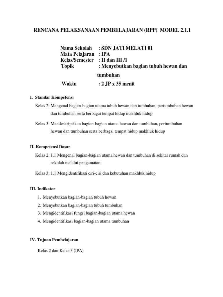 RPP Kelas Rangkap Model 221 | PDF
