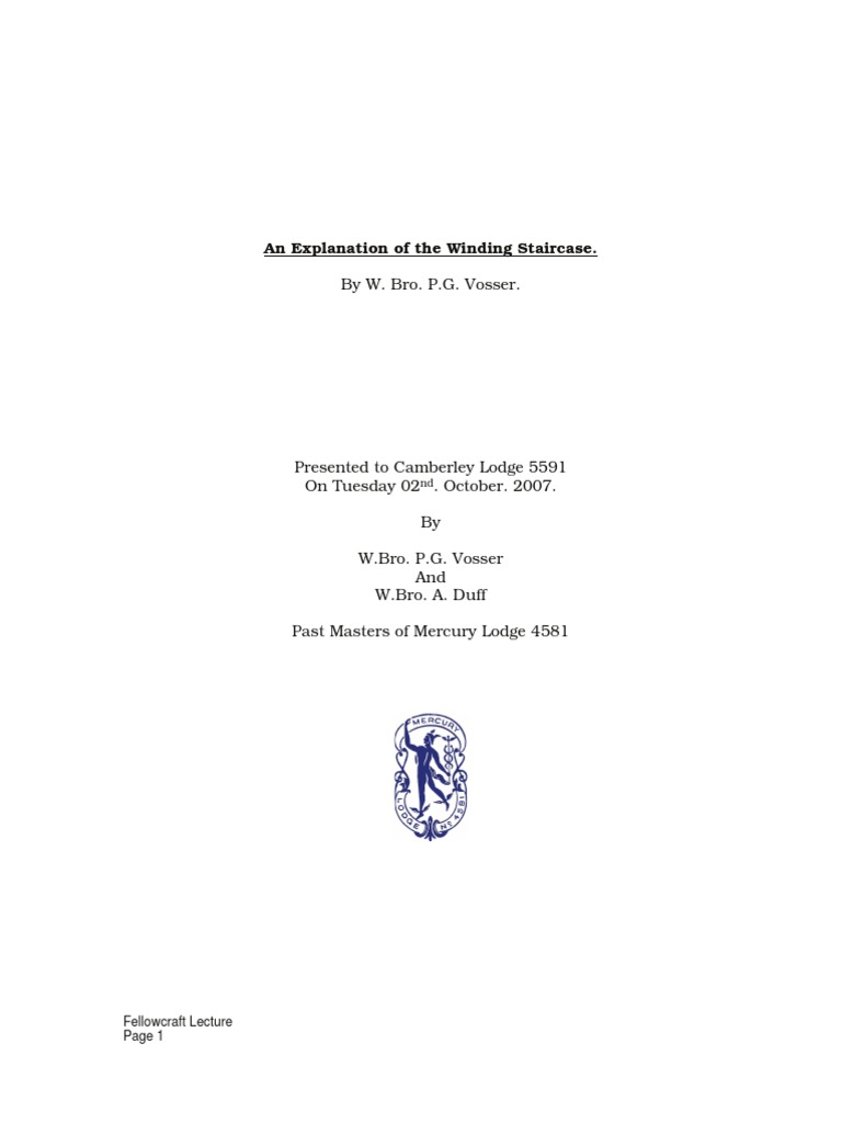 FELLOWCRAFT LECTURE Final Version | PDF | Freemasonry | Masonic Lodge
