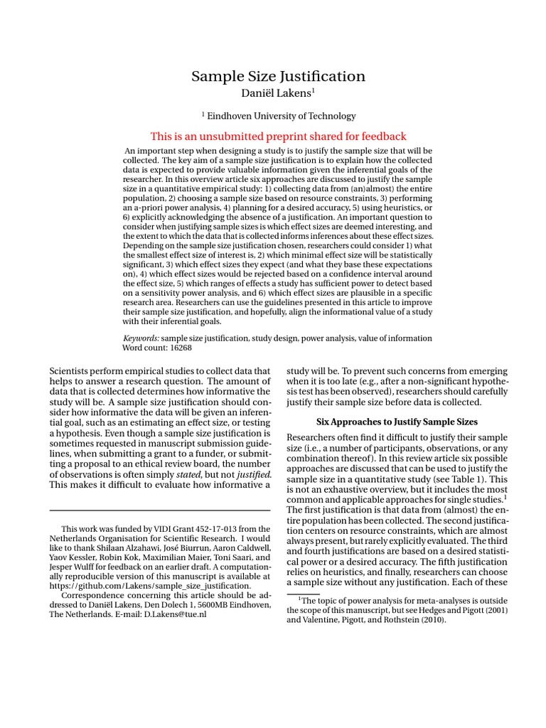 Sample Size Justification: This Is An Unsubmitted Preprint Shared For ...