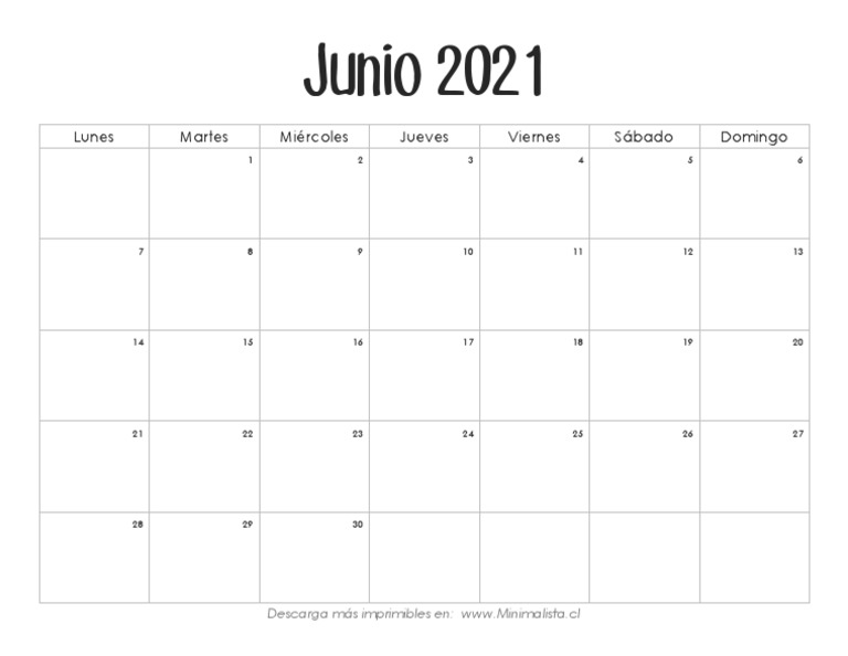 Calendario Junio 2021 Imprimible | PDF