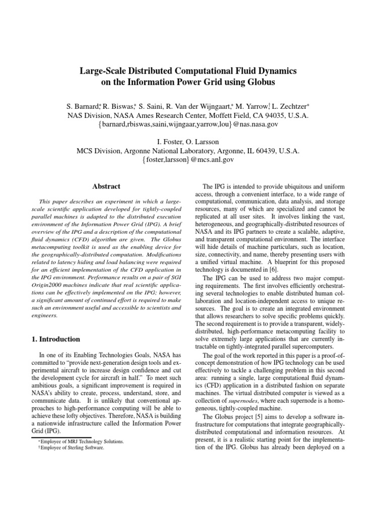 Large-Scale Distributed Computational Fluid Dynamics On The Information Power Grid Using Globus ...