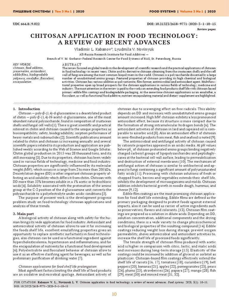 Chitosan Application in Food Technology: A Review of Recent Advances | PDF | Biopolymer | Emulsion