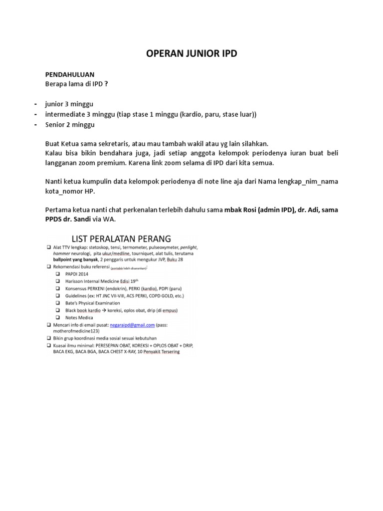 Operan Junior Ipd (Update Periode 28 Sept) | PDF