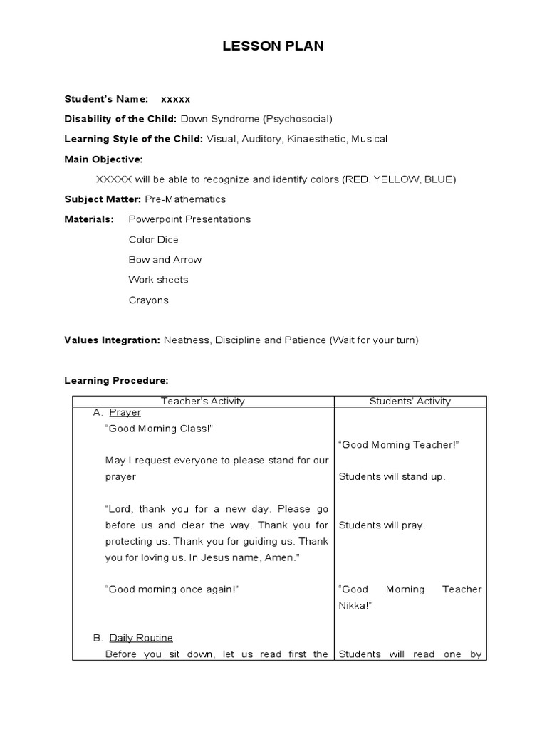 Colors Lesson Plan for Preschoolers | PDF | Lesson Plan