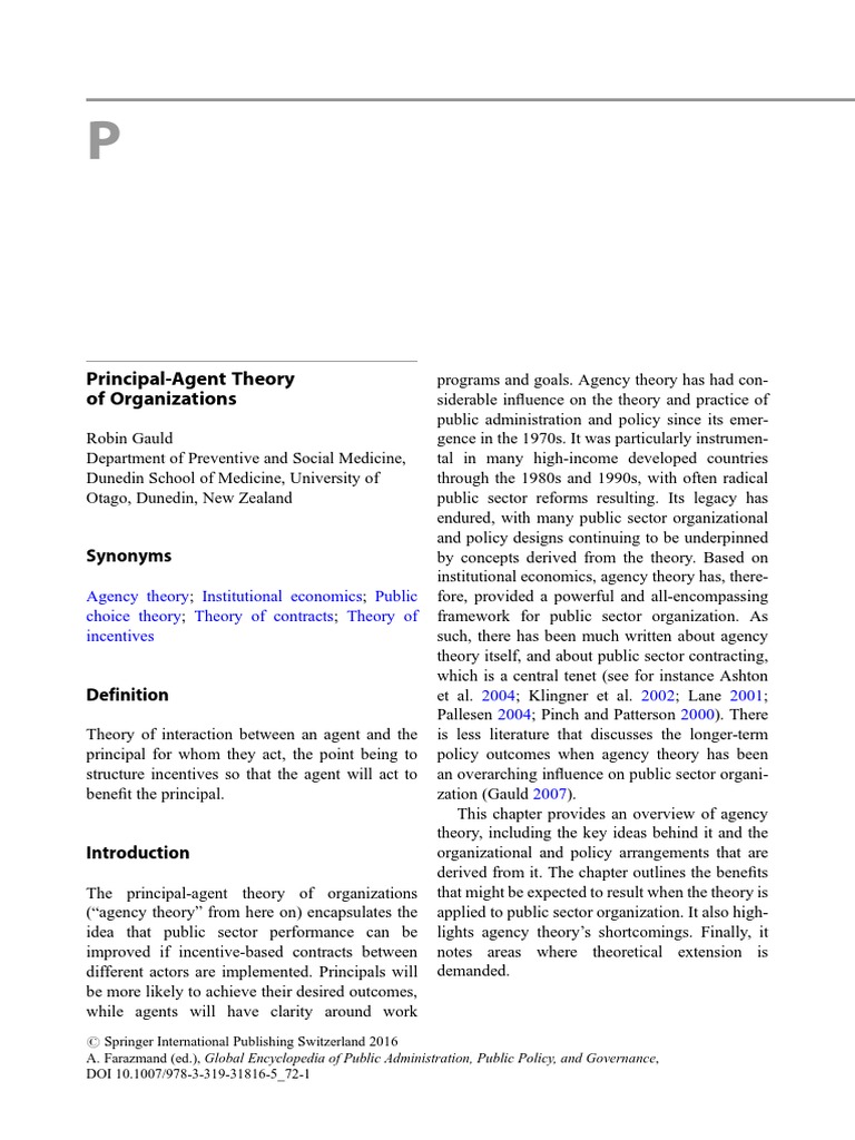 Principal-Agent Theory of Organizations Explained | PDF | Adverse ...