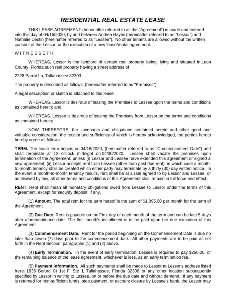 Residential Real Estate Lease | PDF | Lease | Assignment (Law)