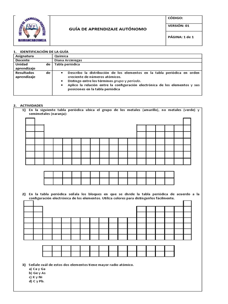 Guia Practica Tabla Periódica | PDF | Tabla periódica | Atómico