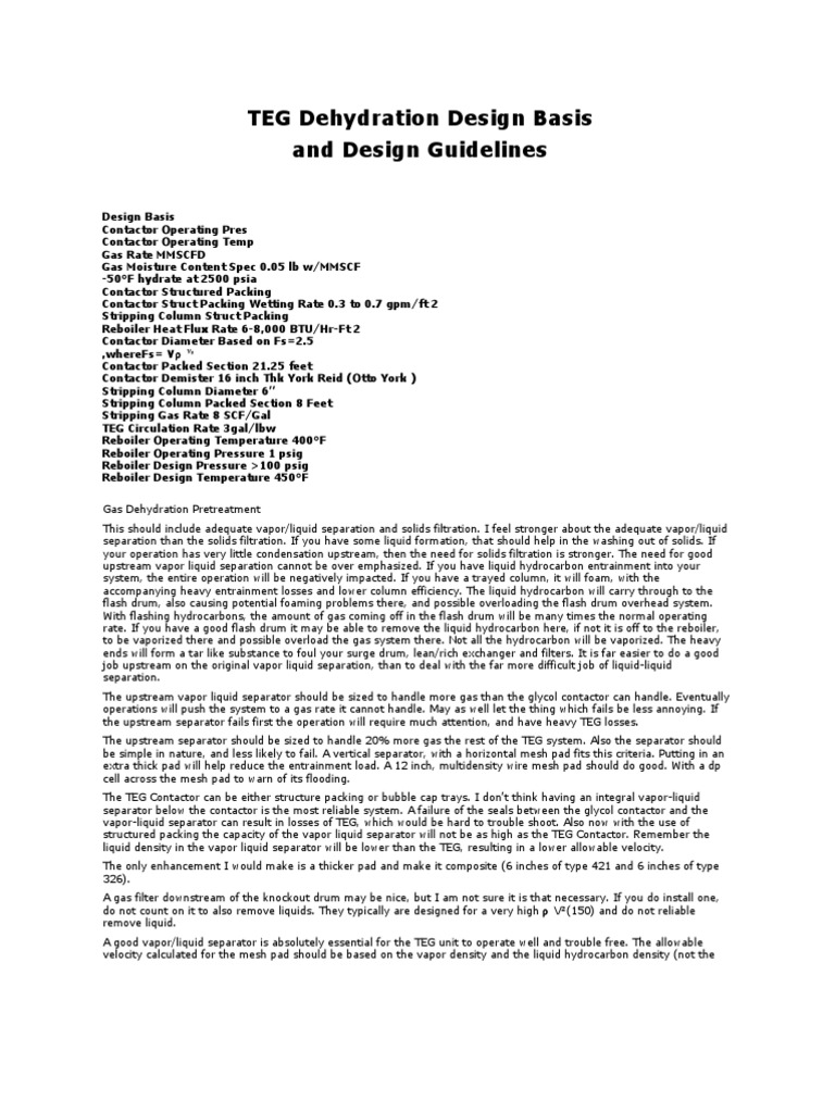 Gas Dehydration Design Steps | PDF | Heat Exchanger | Pump
