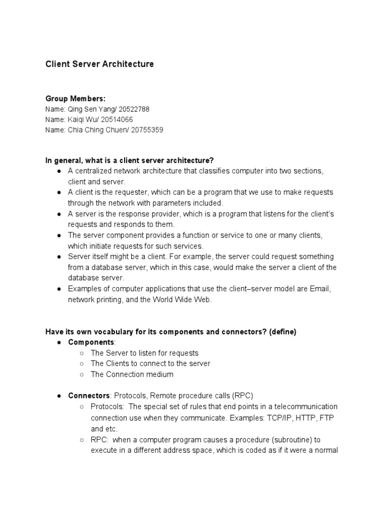 Client Server Architecture: Group Members | Download Free PDF | Server (Computing) | Client ...