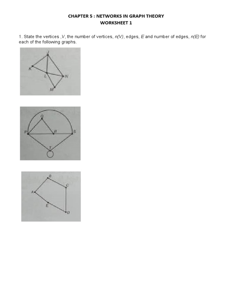 Chapter 5: Networks in Graph Theory Worksheet 1 | PDF