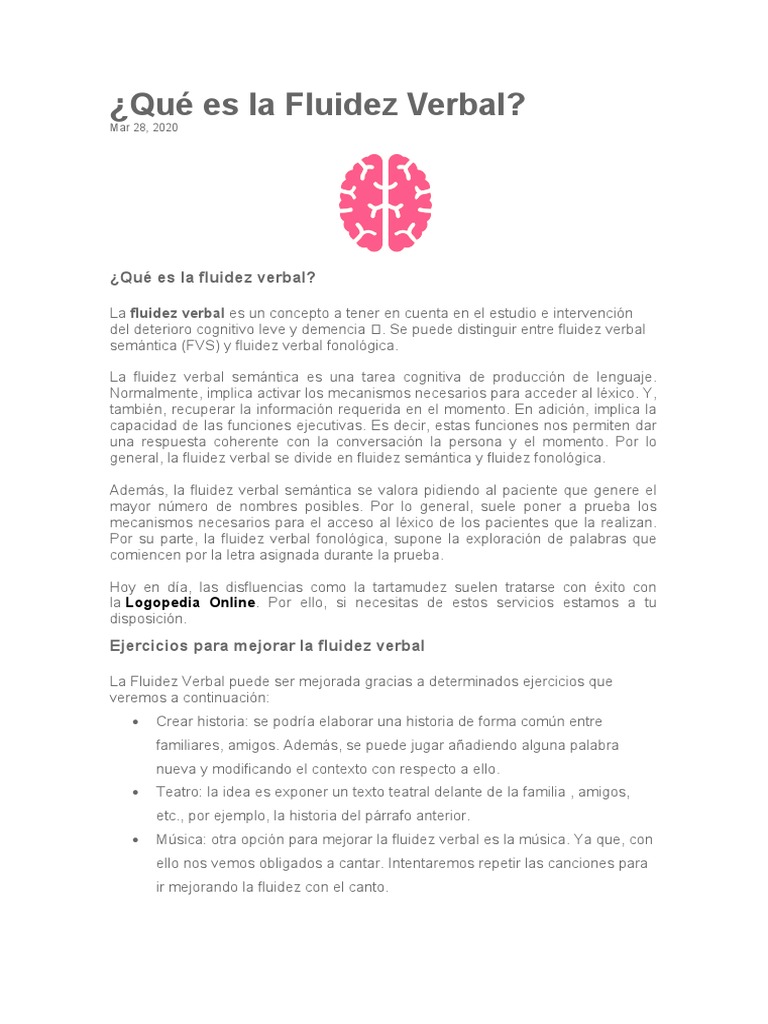 6ta. Clase Logopedia La Fluidez Verbal | PDF | Relaciones personales ...