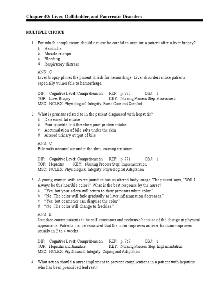 Chapter 40 - Liver, Gallbladder, and Pancreatic Disorders | PDF ...