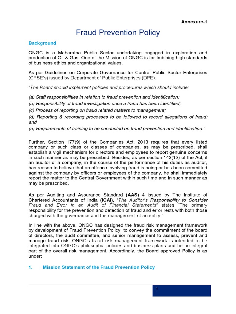 Fraud Prevention Policy: Background | PDF | Fraud | Audit
