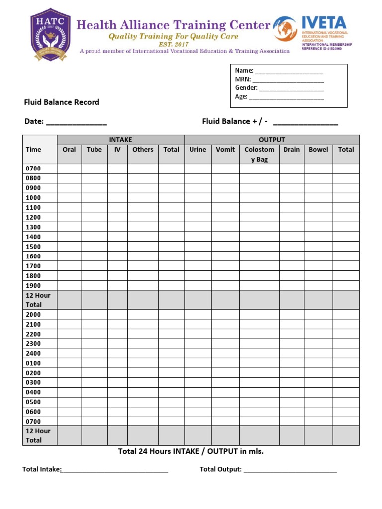 Fluid Balance Record Date: - Fluid Balance + | PDF | Finance & Money ...